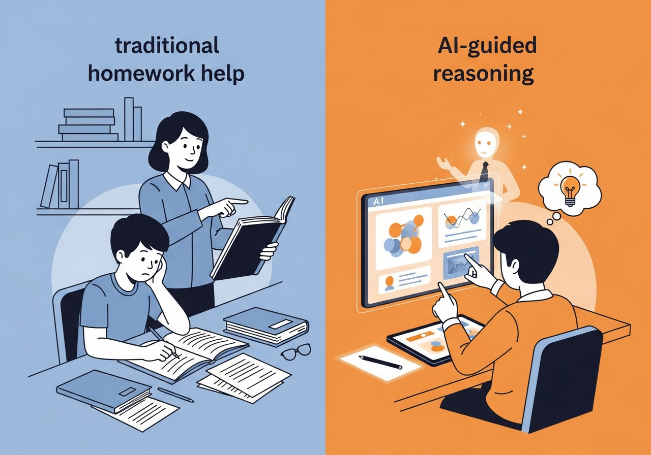 Side-by-side comparison of traditional homework help versus AI-guided ...